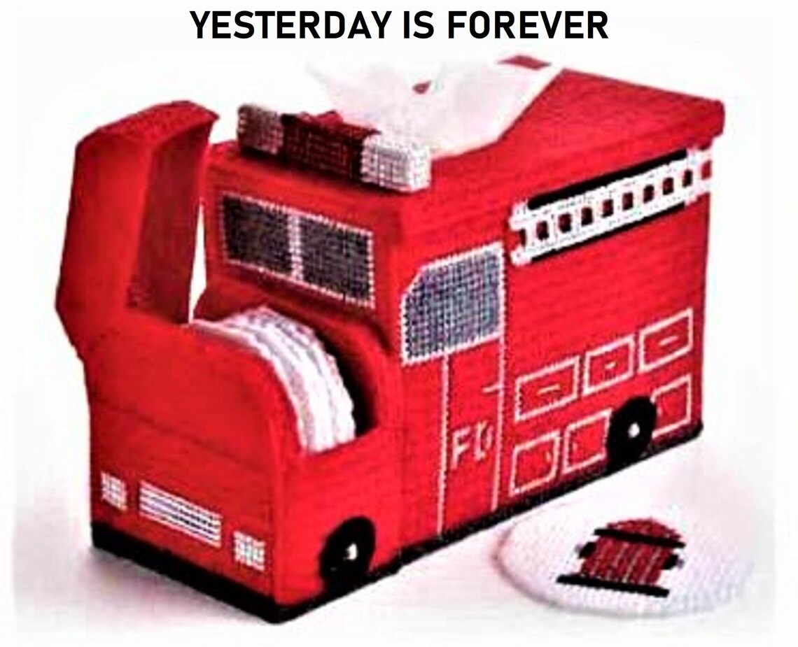 Plastic Canvas Pattern 3D FIRE TRUCK Fire Engine Tissue Box Cover Plus ...
