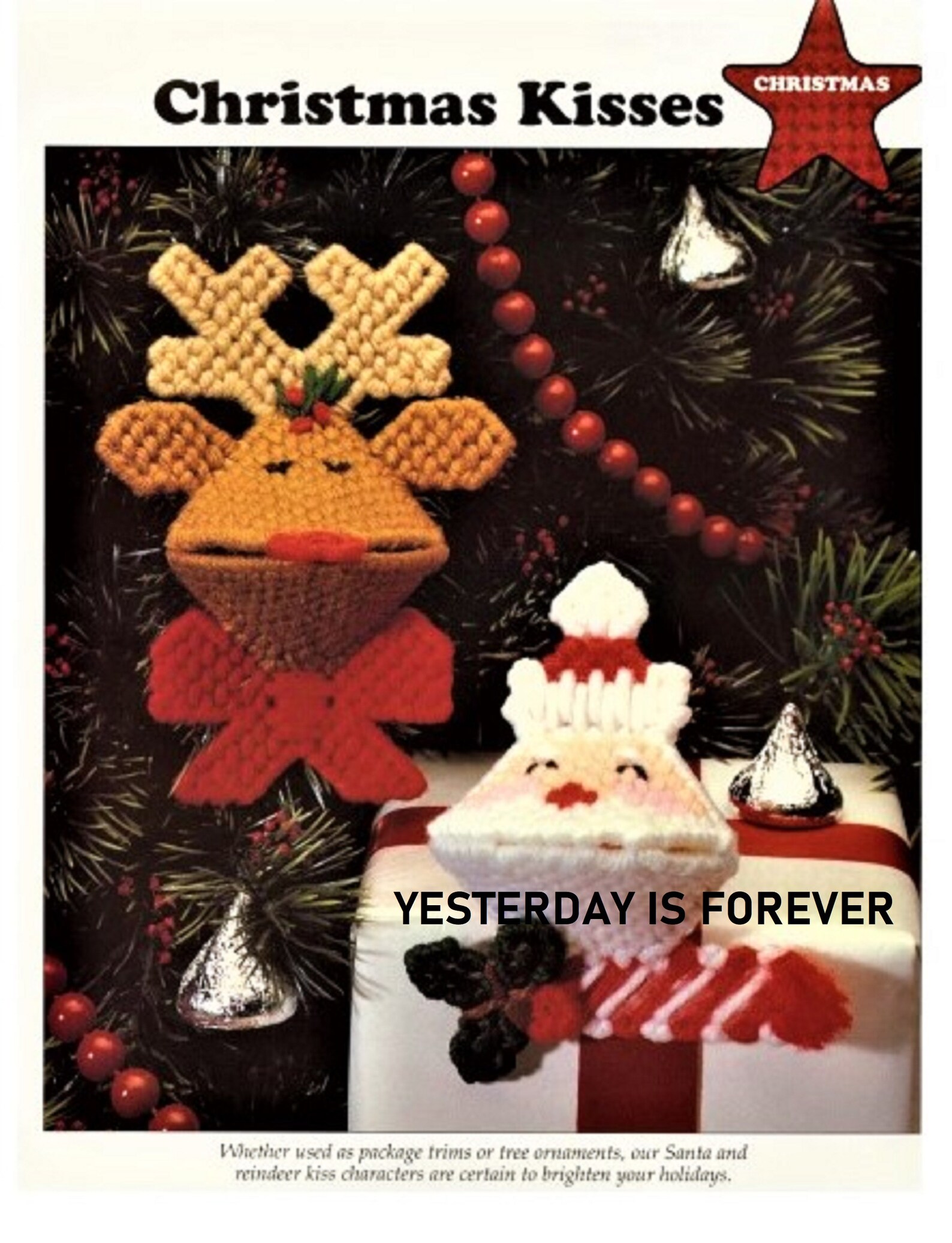 Plastic Canvas Pattern Santa Reindeer XMAS KISSERS ORNAMENTS Stocking ...