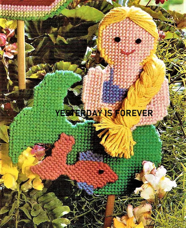 Plastic Canvas Pattern AMAZING 3D MERMAID With FISH Plant Poke Instant ...