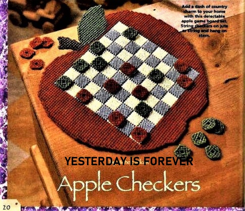 Rare Vintage Plastic Canvas Pattern FARMHOUSE APPLE CHECKERS Instant ...