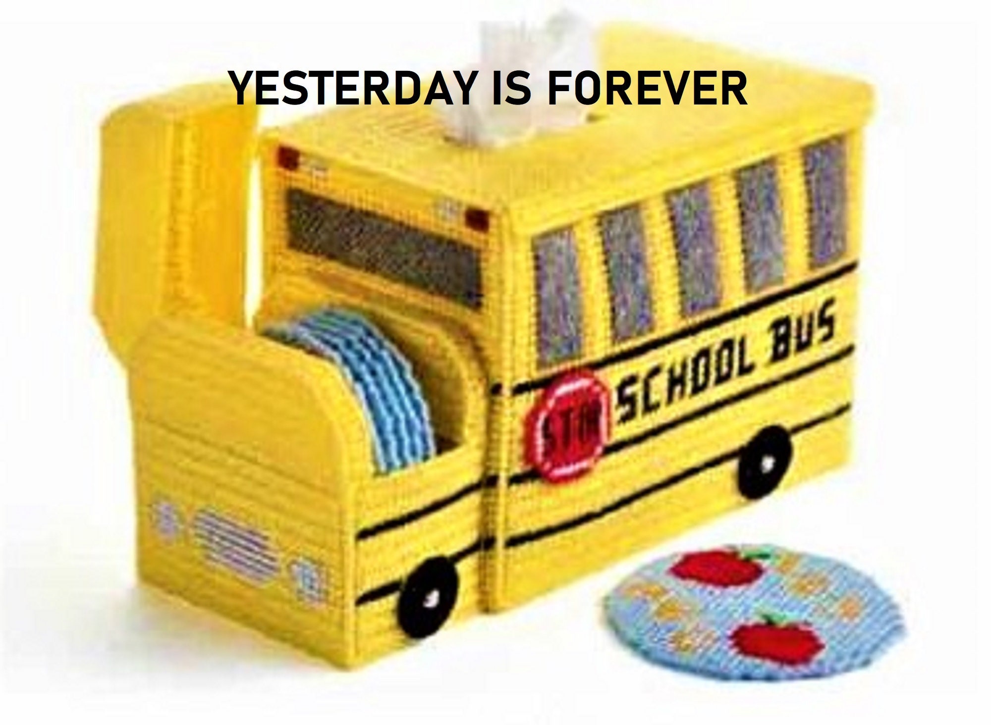 Plastic Canvas Pattern 3D SCHOOL BUS Tissue Box Cover Plus Coaster Set ...