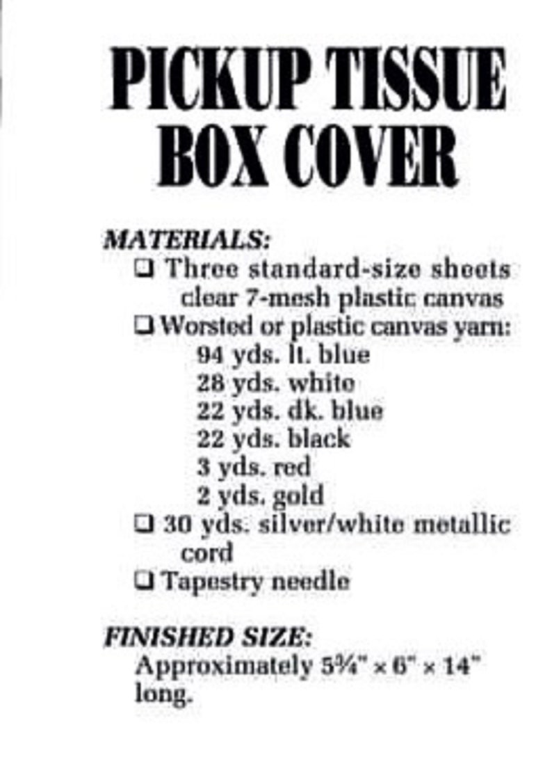 Plastic Canvas Pattern 3D 14 Inch PICKUP TRUCK Tissue Box Cover and ...