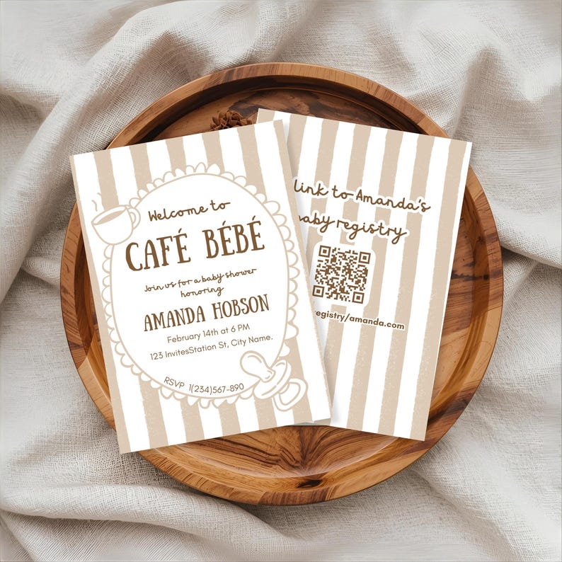 Invitación para baby shower de Cafe Bebe, invitación beige para baby ...