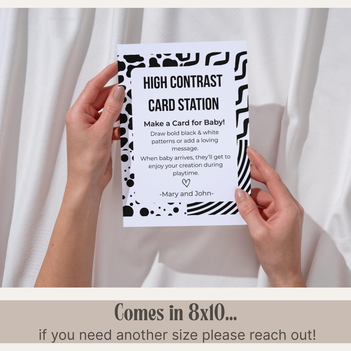 High Contrast Card Station Sign, Black and White Baby Shower Activity ...
