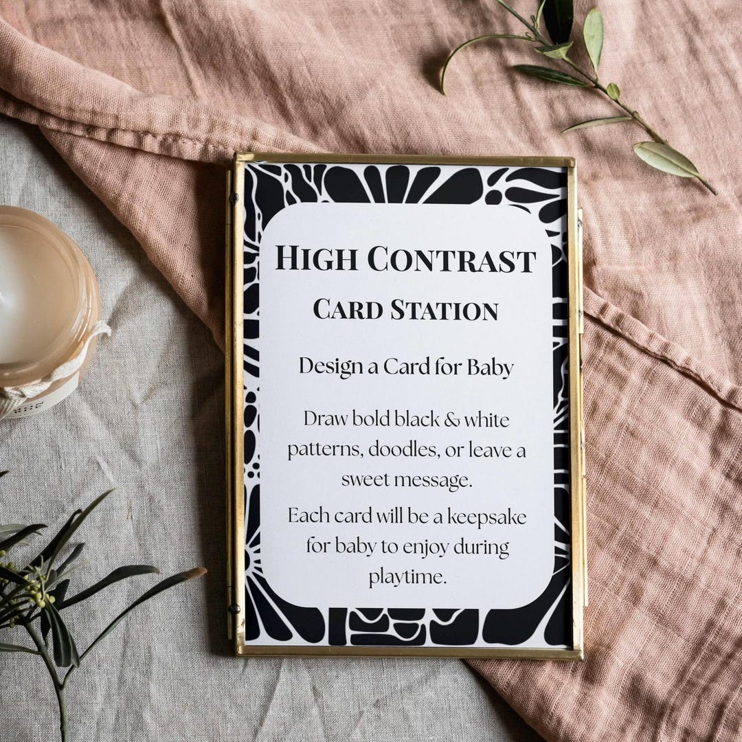 High Contrast Card Station Sign, Baby Shower Activity Printable, Black ...
