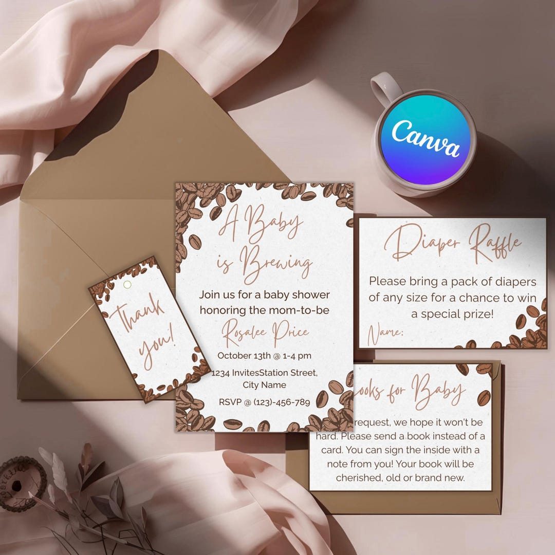 Baby is Brewing Baby Shower Invitation, Coffee Theme Baby Shower Bundle ...