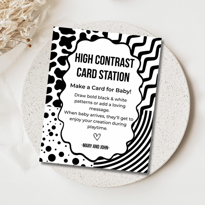 High Contrast Card Station Sign, Baby Shower Activity (printable) - Etsy