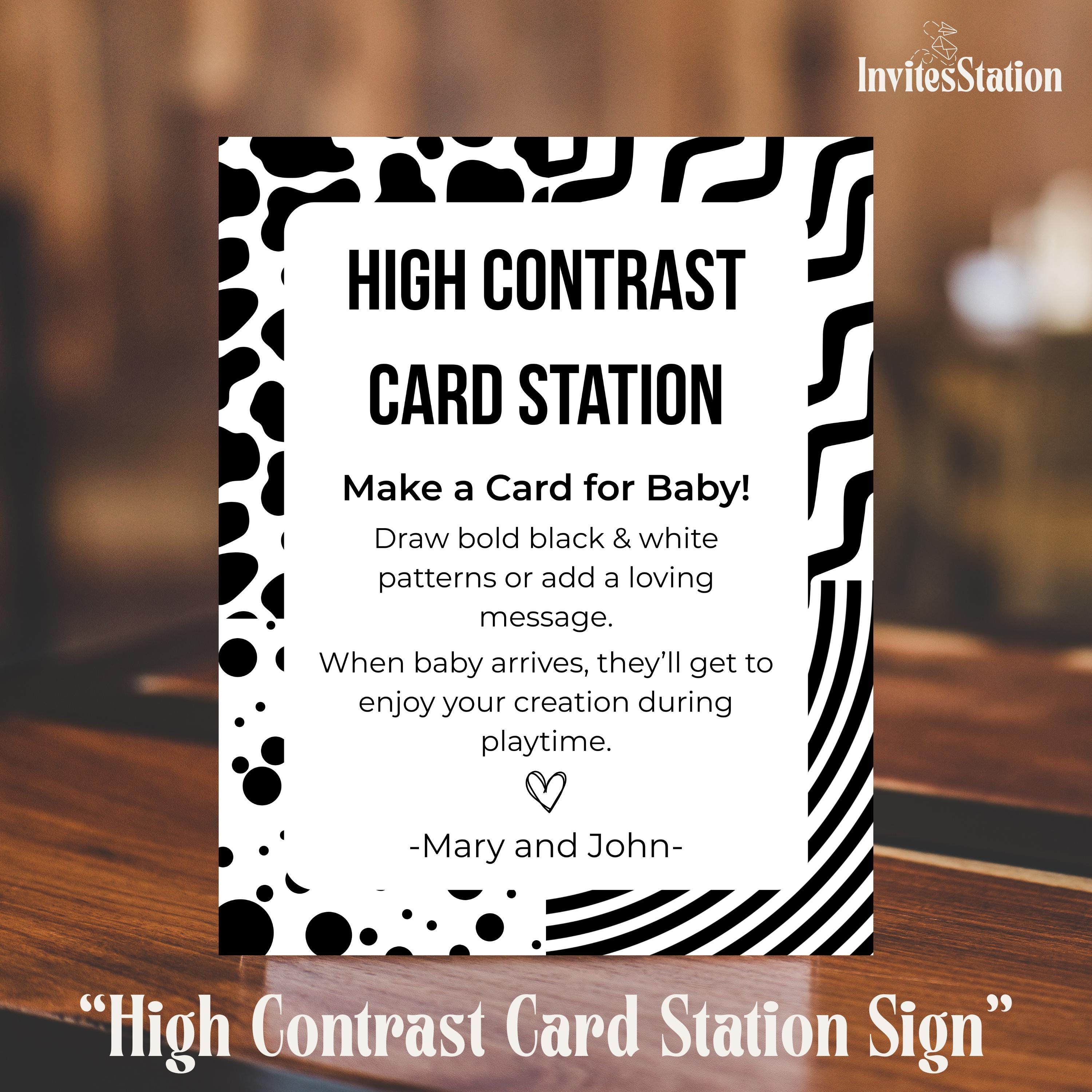 High Contrast Card Station Sign, Black and White Baby Shower Activity ...