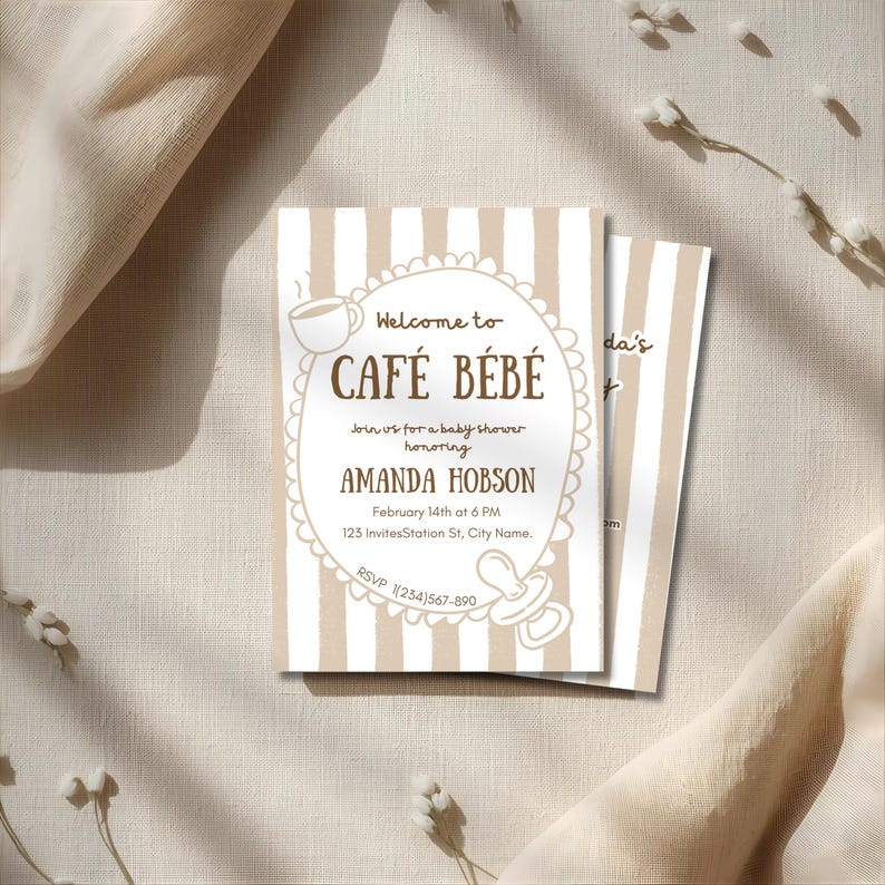 Invitación para baby shower de Cafe Bebe, invitación beige para baby ...