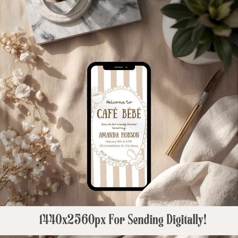 Invitación para baby shower de Cafe Bebe, invitación beige para baby ...