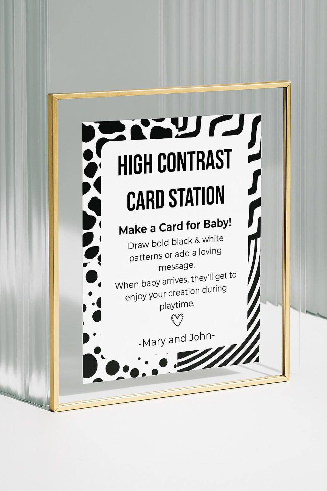 High Contrast Card Station Sign, Black and White Baby Shower Activity ...