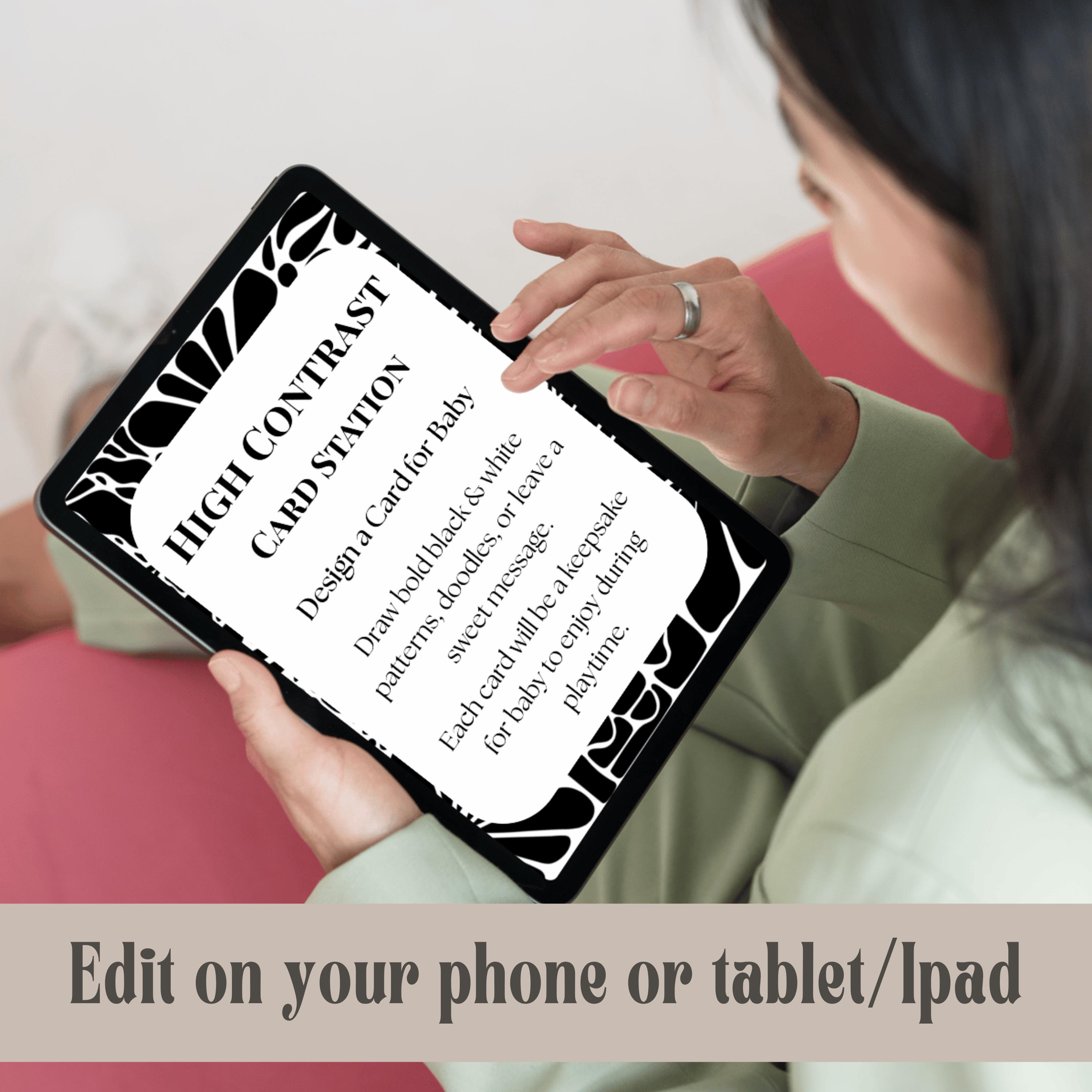 High Contrast Card Station Sign, Baby Shower Activity Printable, Black ...