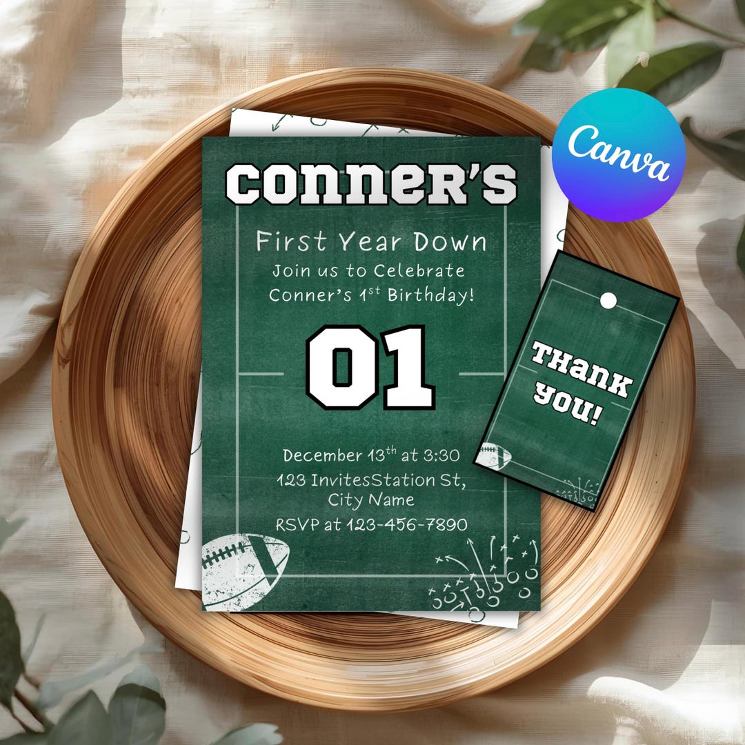 First Down First Birthday Invitation, Football Birthday Invite ...