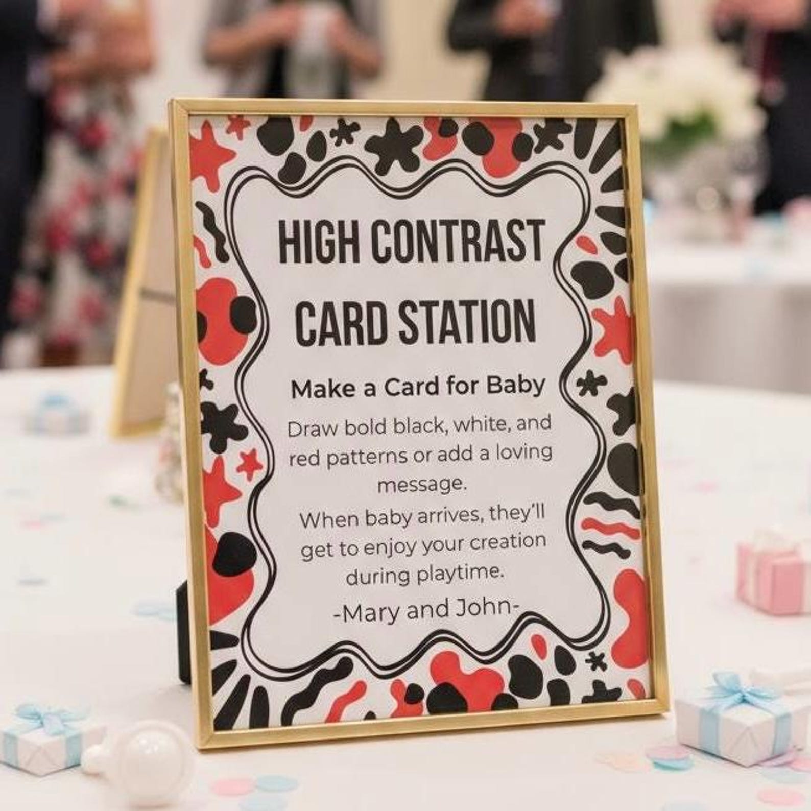 High Contrast Card Station Sign, Black and White Baby Shower Activity ...