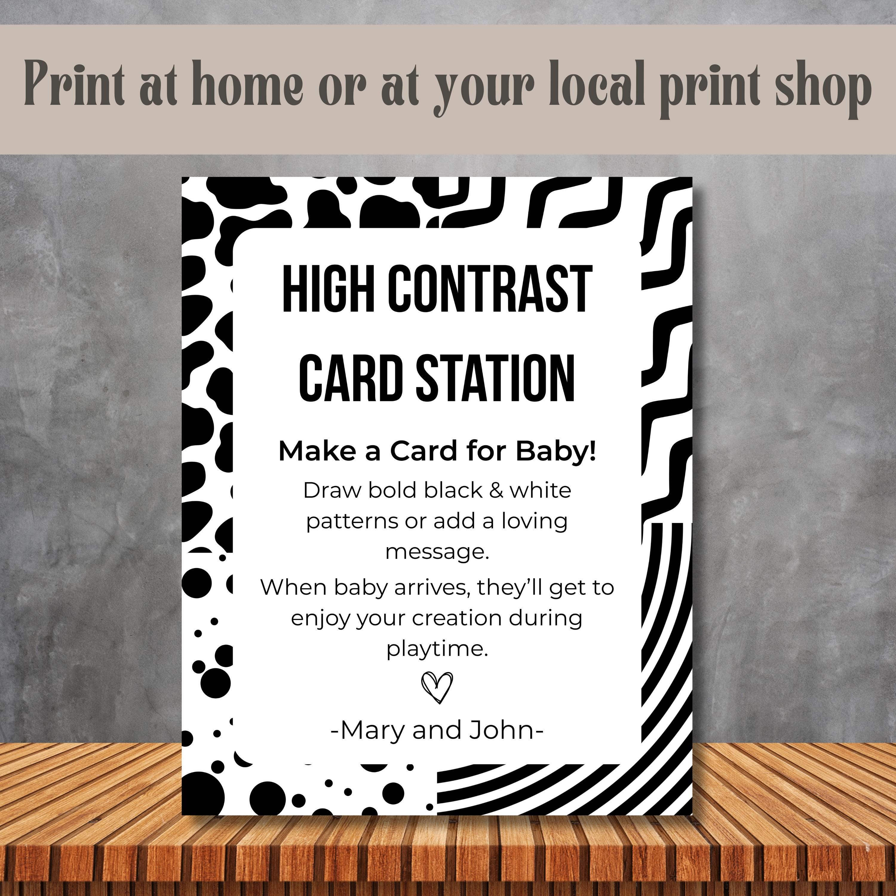 High Contrast Card Station Sign, Black and White Baby Shower Activity ...