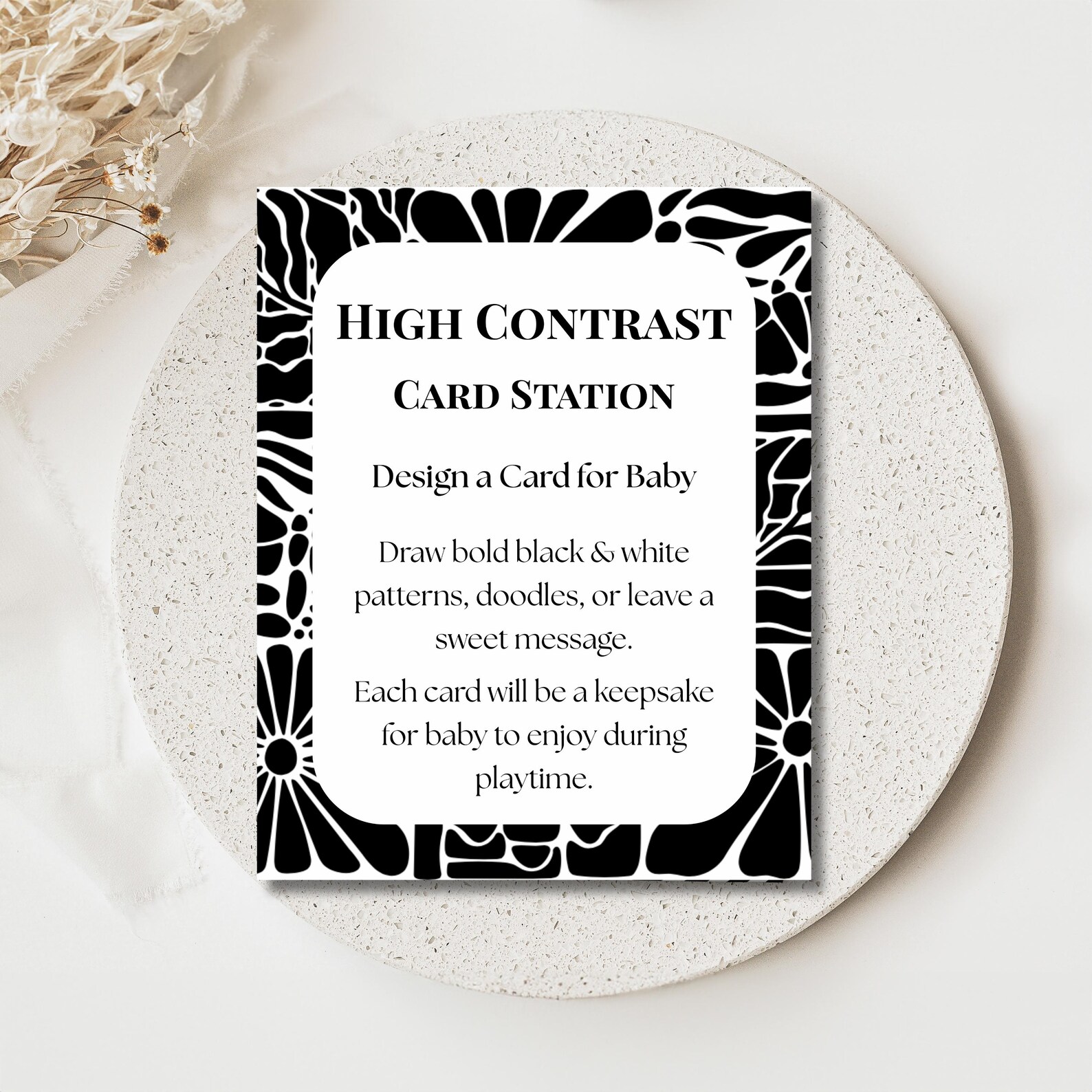 High Contrast Card Station Sign, Baby Shower Activity Printable, Black ...