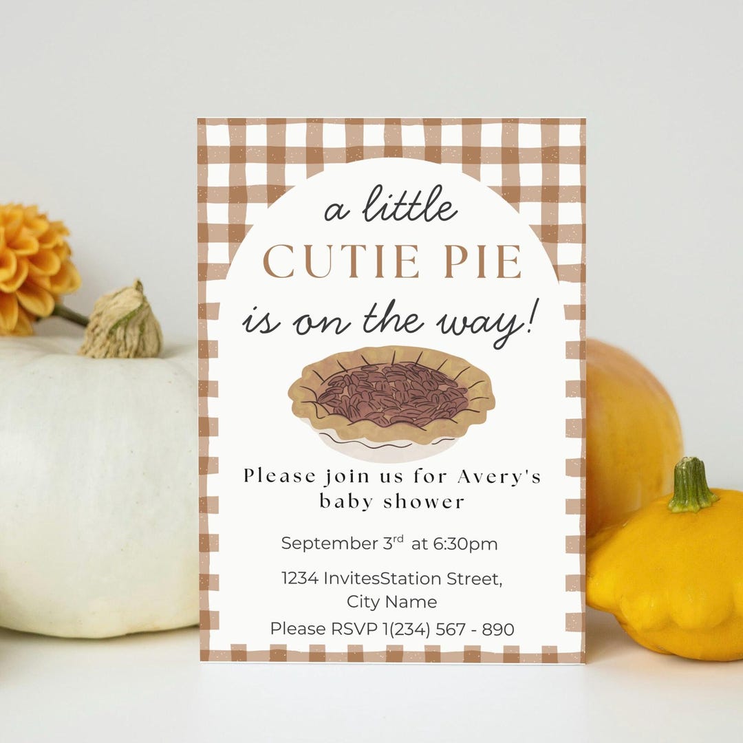Pecan Pie Baby Shower Invitation, Fall Gingham, Editable Canva Template ...