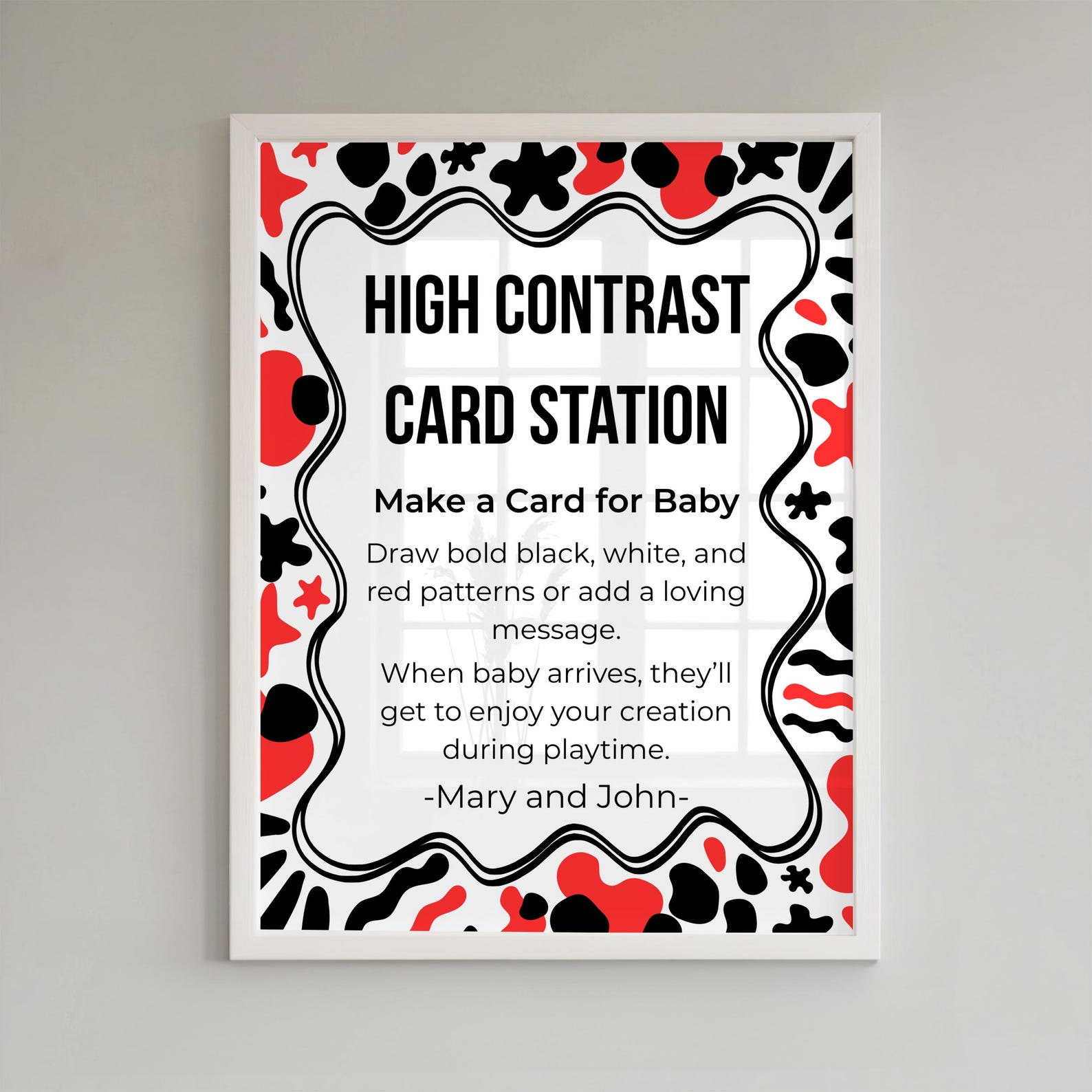 High Contrast Card Station Sign, Black and White Baby Shower Activity ...