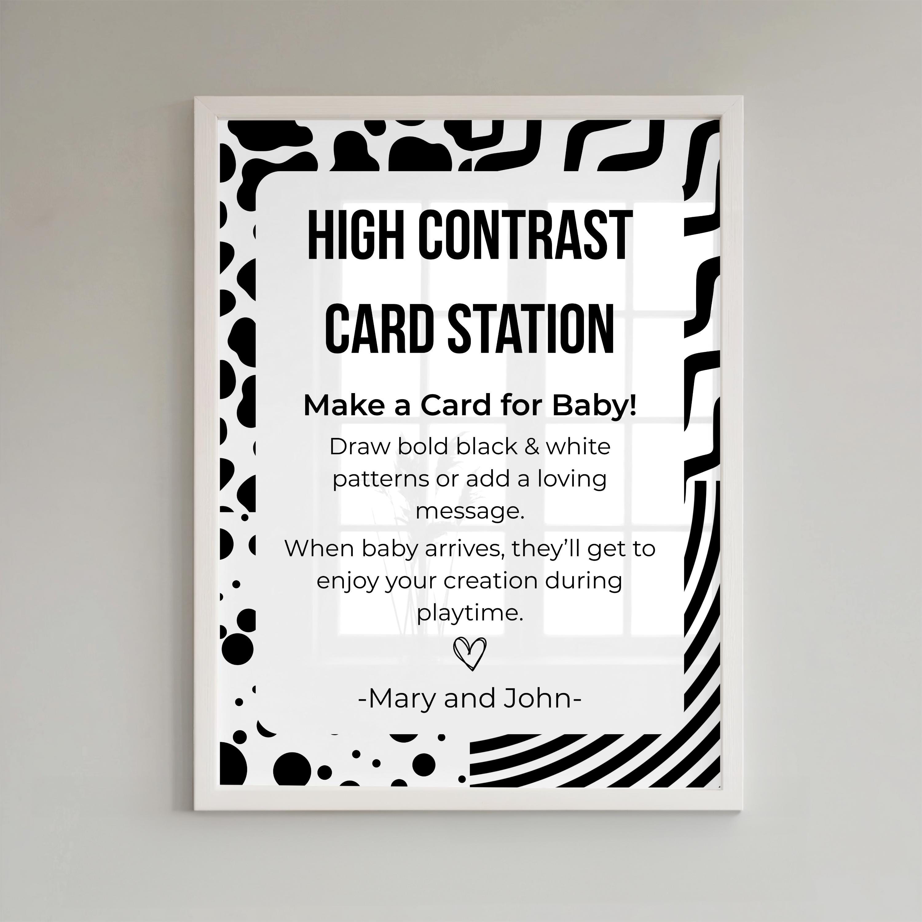 High Contrast Card Station Sign, Black and White Baby Shower Activity ...