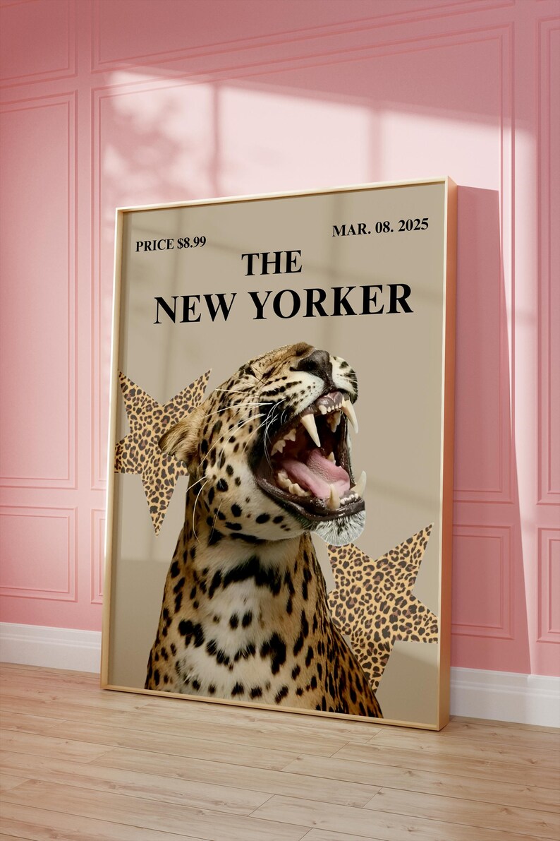 Cheetah New York Post Print With Stars – Luxury Cheetah Aesthetic Wall ...