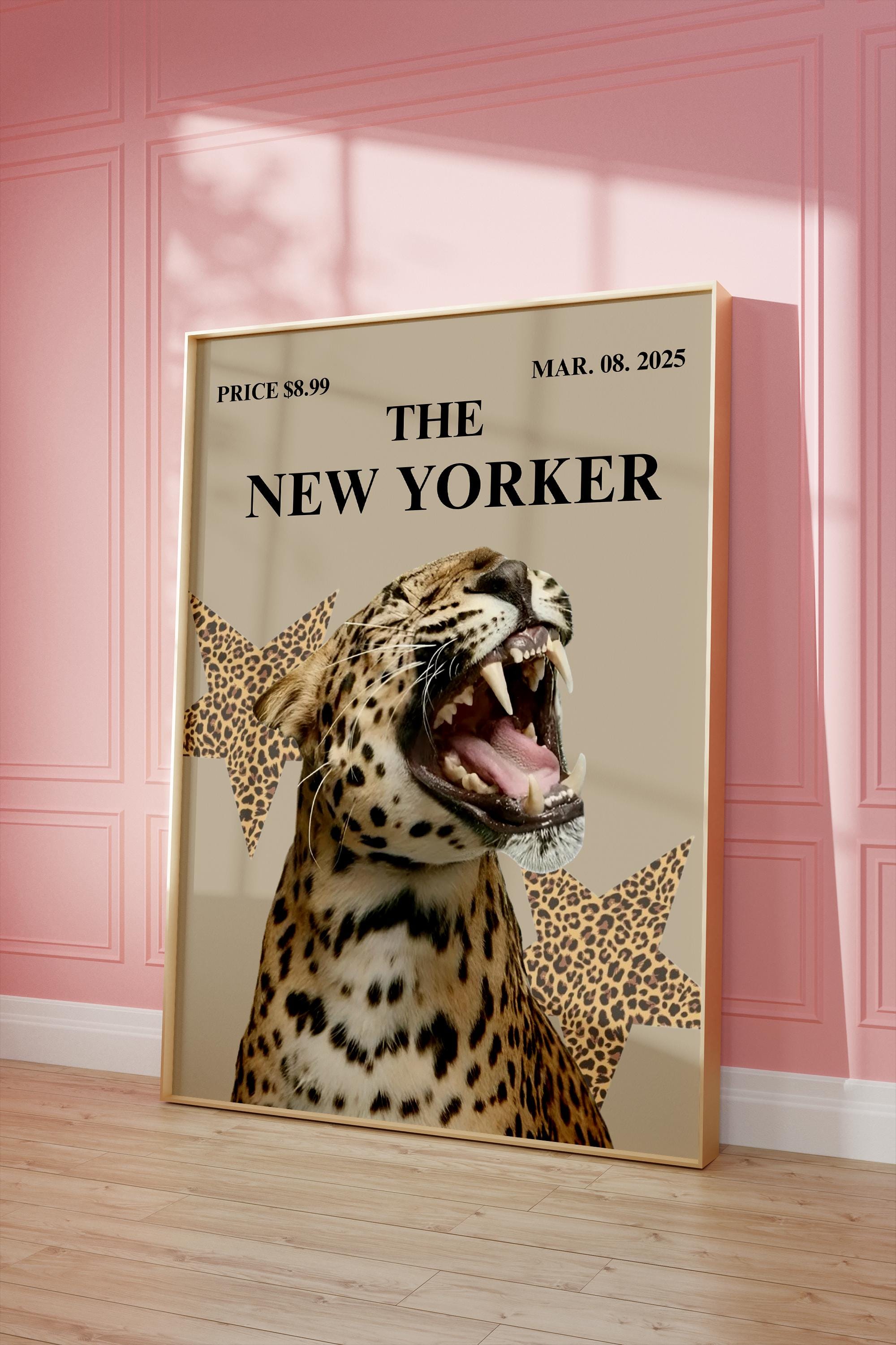 Cheetah New York Post Print With Stars – Luxury Cheetah Aesthetic Wall ...