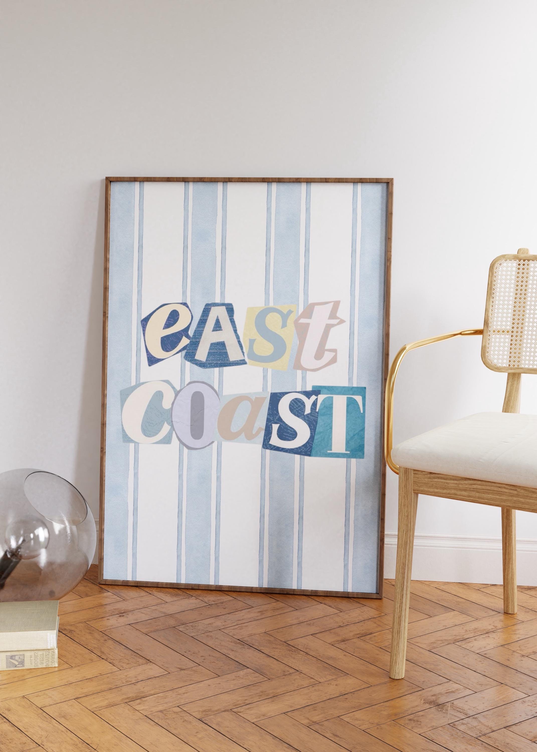 East Coast Poster With Blue Stripes Background - Coastal Beach ...