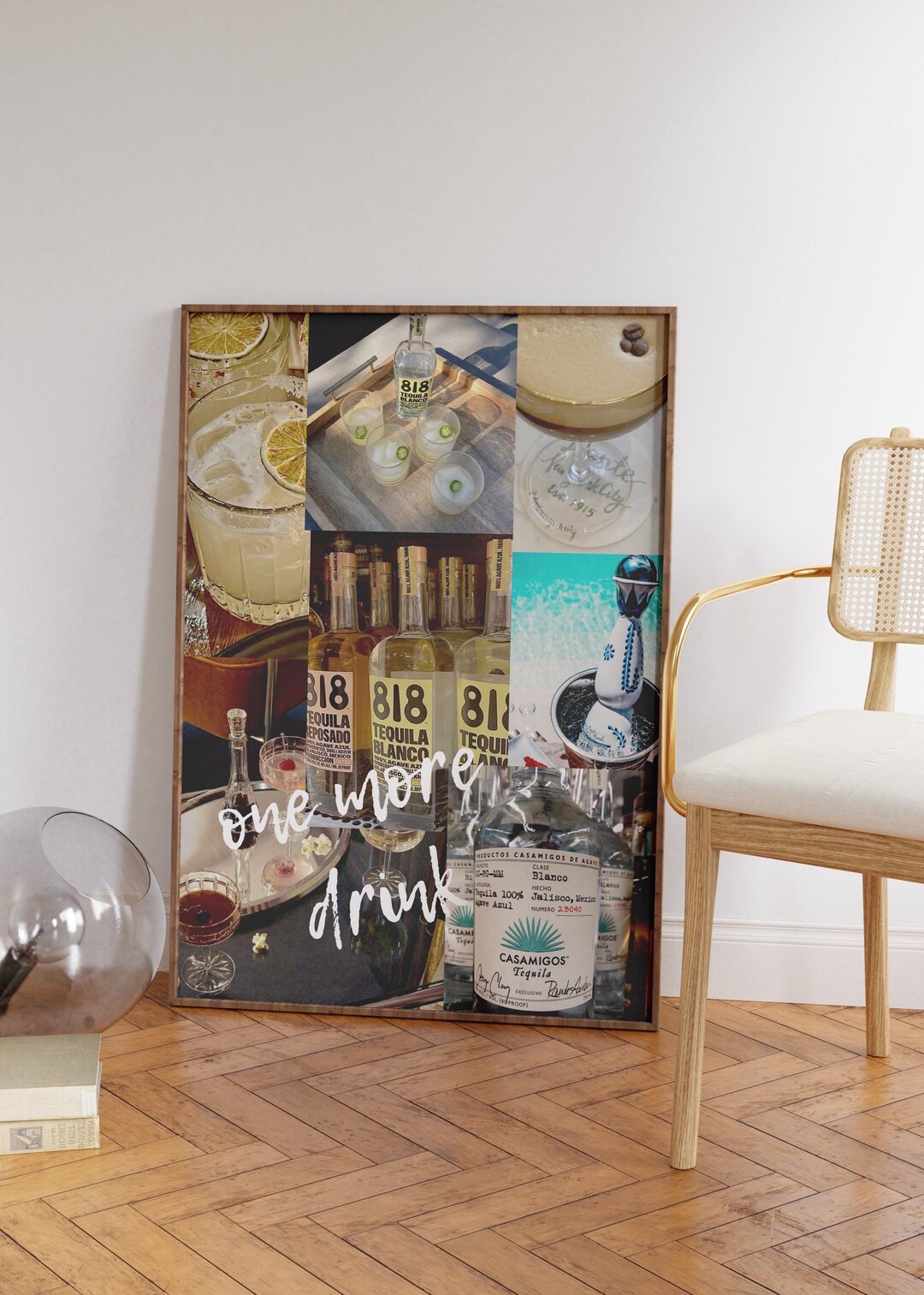 One More Drink - Bar Cart Poster With Illustrated Cocktails | Digital ...