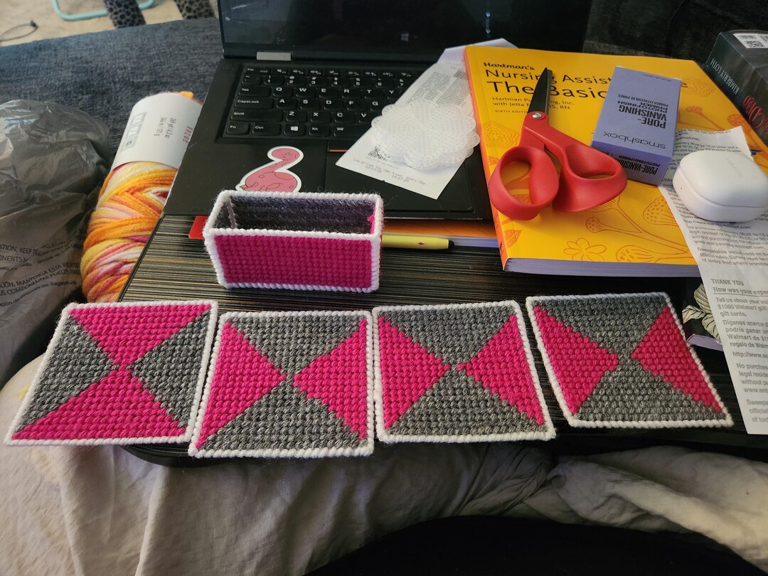 Two Color Plastic Canvas Coaster Set - Etsy