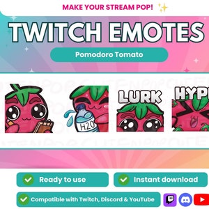 Tomato Emotes for Twitch | Co-working Pomodoro Study | Kawaii Food ...