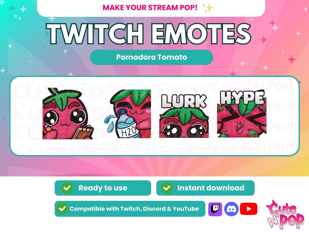 Tomato Emotes for Twitch | Co-working Pomodoro Study | Kawaii Food ...