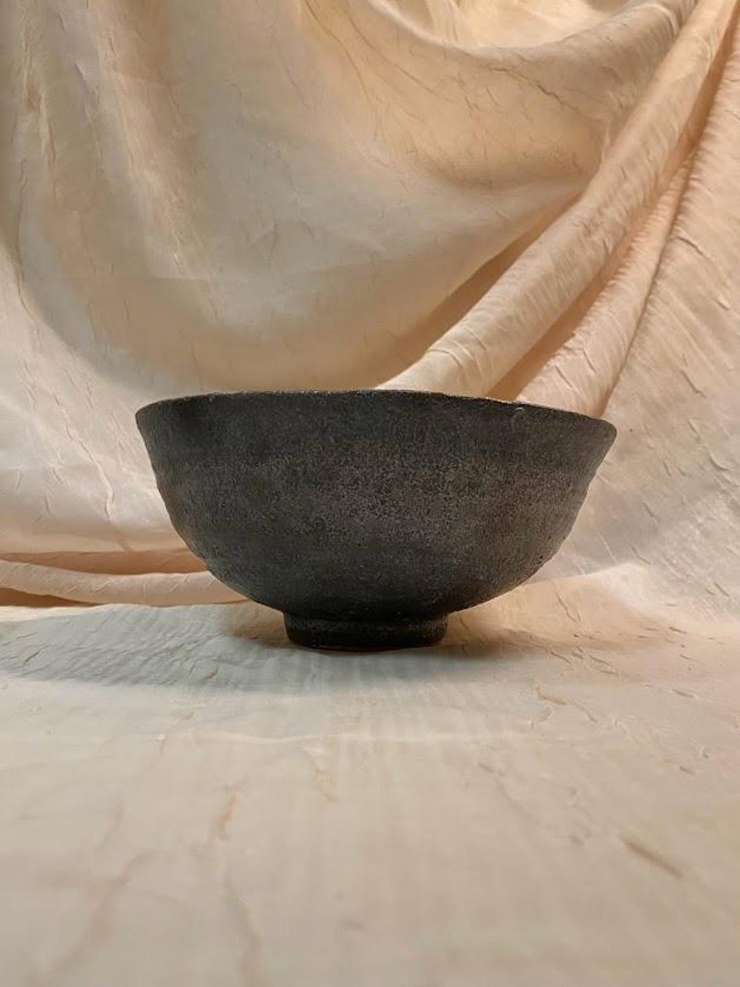 Black Wabisabi Rustic Decorative Pottery Bowl | Contemporary Centerpiece | Matte Black Textured ...