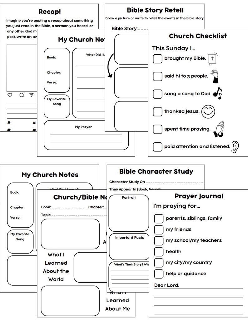 Kid's Church and Bible Notes Bundle (8 Great Templates!) Printable PDF ...