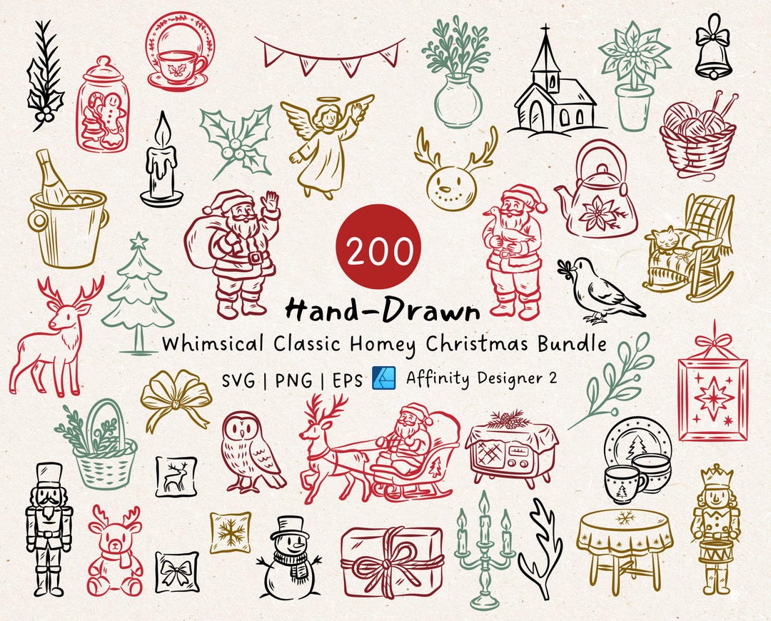 Whimsical Classic Homey Christmas Clipart Bundle: Cozy Hand-drawn ...