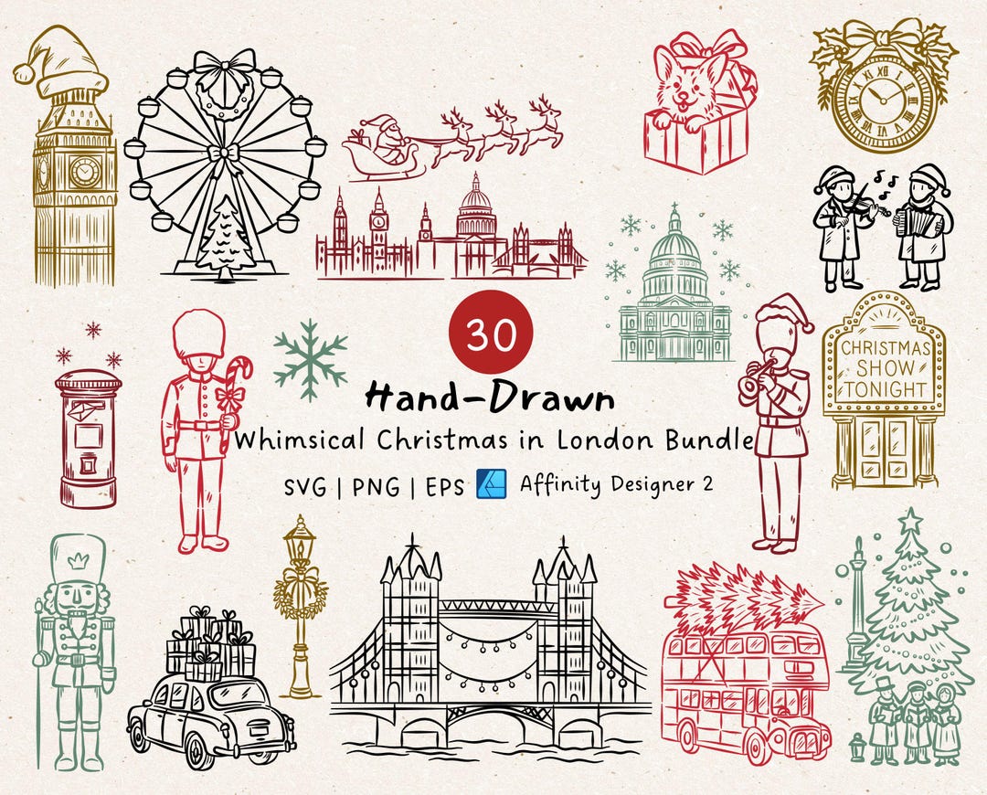 Christmas in London Clipart SVG Bundle: Festive UK Holiday Doodles ...