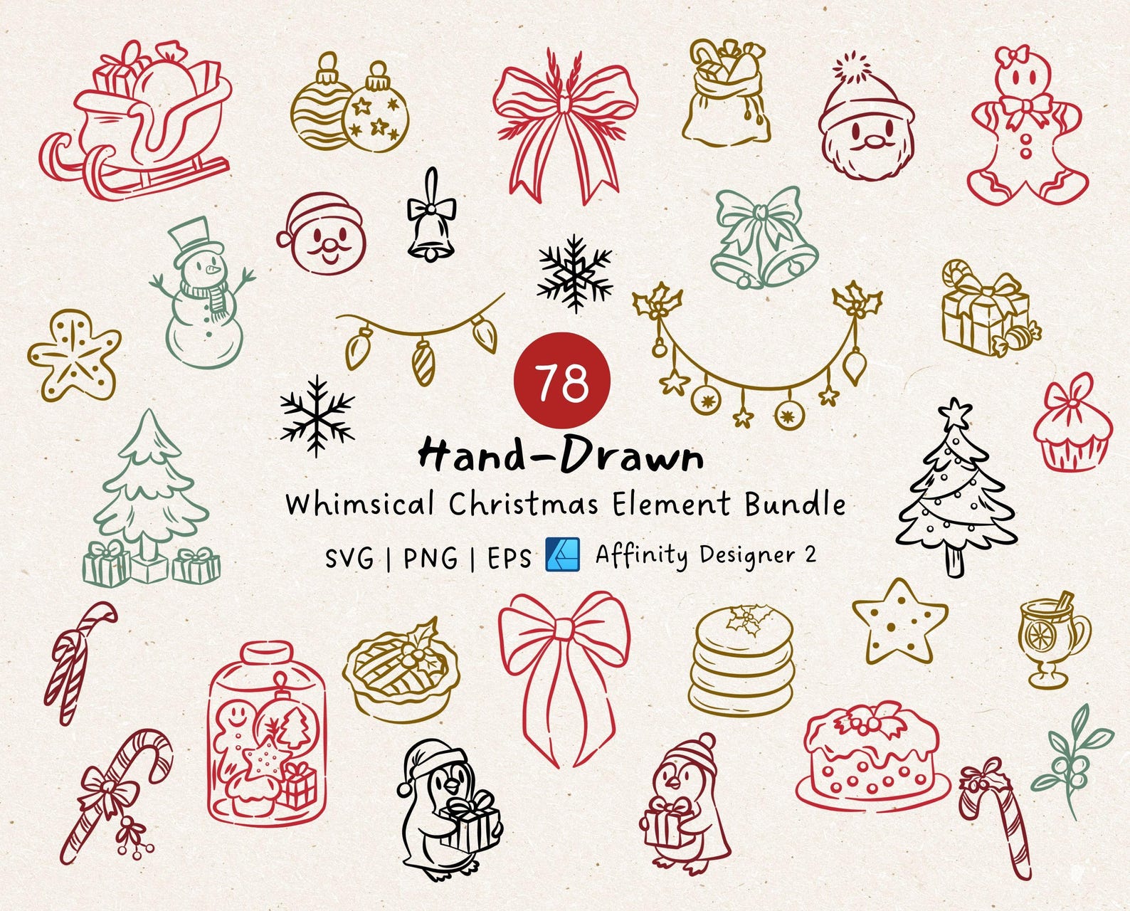 Whimsical Christmas Clipart SVG Bundle: Hand-drawn Holiday Doodles ...