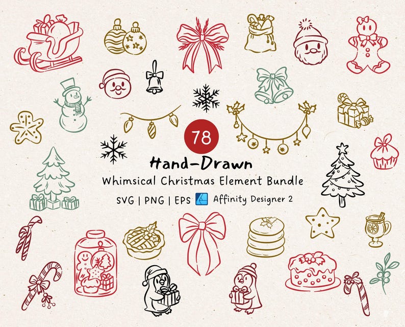 Whimsical Christmas Clipart SVG Bundle: Hand-drawn Holiday Doodles ...