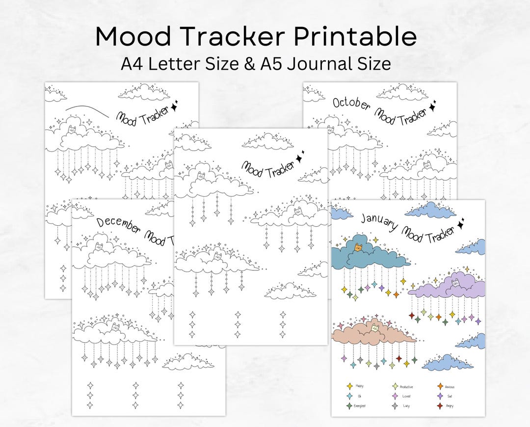 Sparkle Star Mood Tracker, Printable Monthly Mood Tracker, Planner Page ...