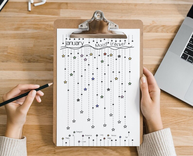 Sparkle Star Mood Tracker, Printable Monthly Mood Tracker, Planner Page ...