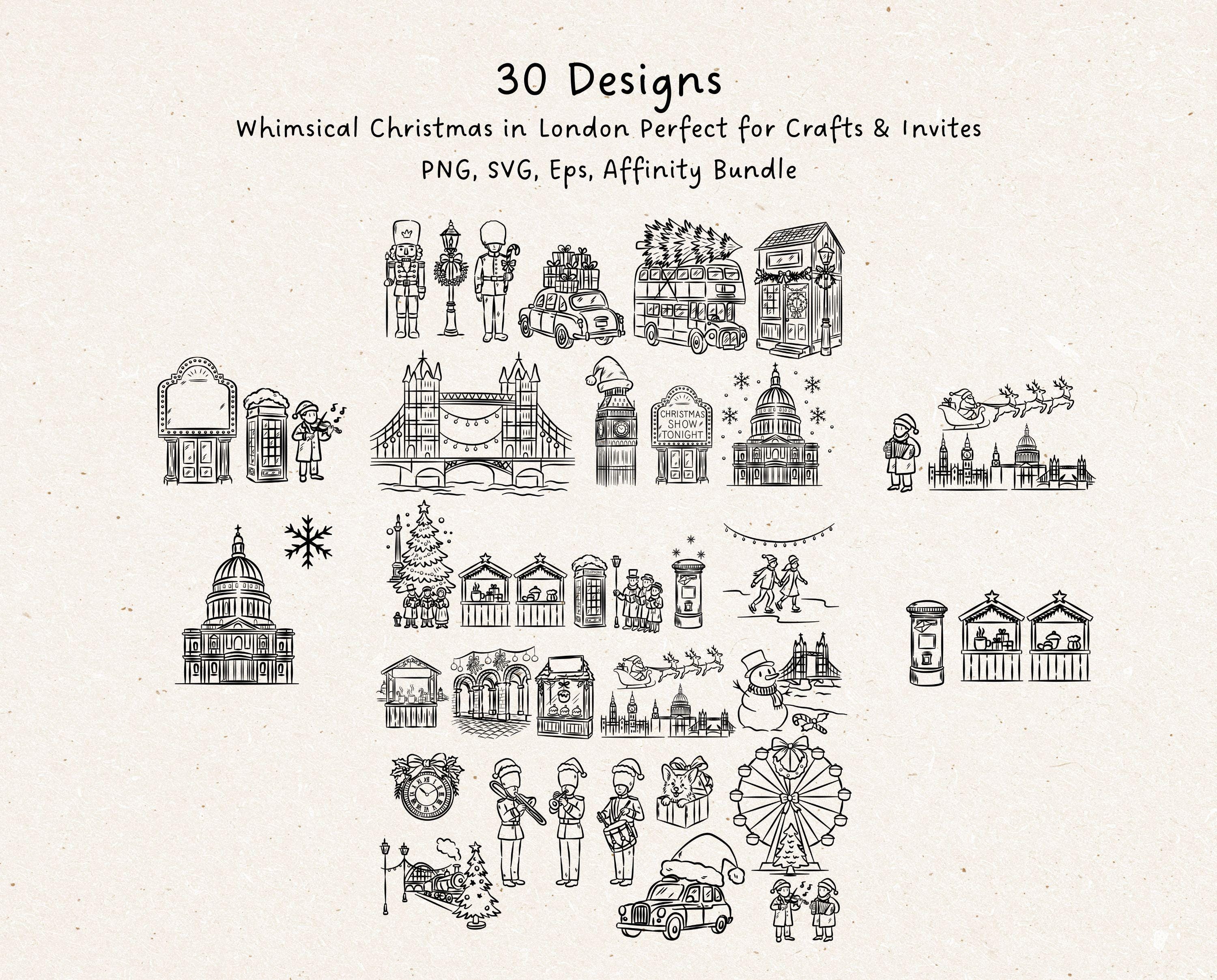 Christmas in London Clipart SVG Bundle: Festive UK Holiday Doodles ...