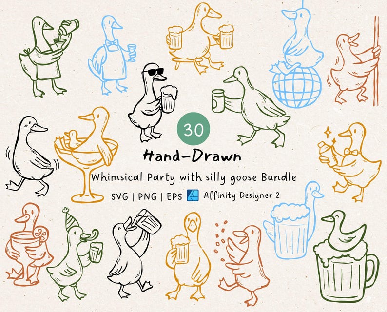 Silly Goose PNG SVG Bundle: Funny Beer Lover Clipart, Drunk Goose Adult ...