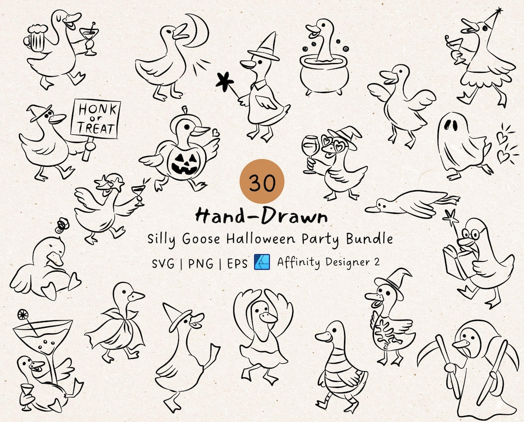 Silly Goose Halloween Clipart Bundle: Hand-drawn Spooky Doodles ...