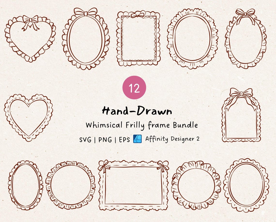 Frilly Frame SVG Bundle : Labels , Doodles, Whimsical Bow Borders for ...