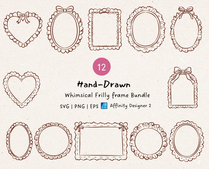 Frilly Frame SVG Bundle : Labels , Doodles, Whimsical Bow Borders for ...