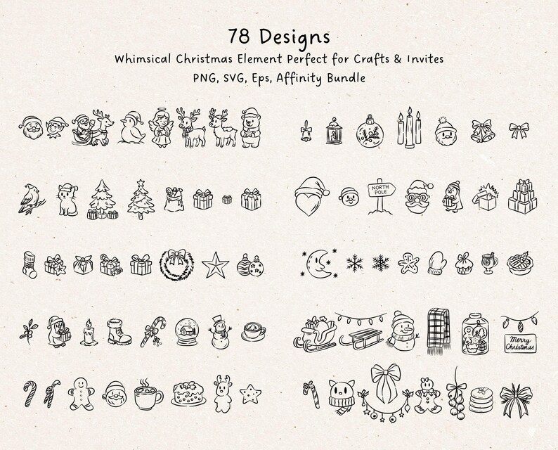 Whimsical Christmas Clipart SVG Bundle: Hand-drawn Holiday Doodles ...