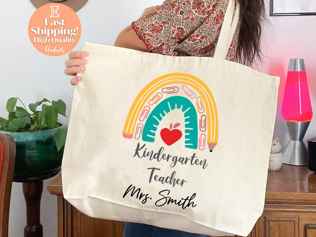 Personalized Teacher Tote Bag, Custom Name Kindergarten Tote, Teacher ...