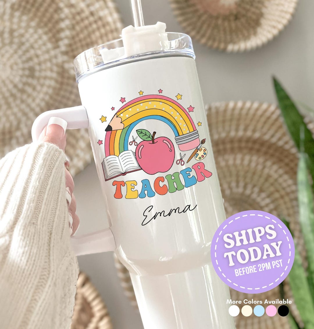 Teacher Rainbow Apple Cup, Personalized Teacher Cup, Teacher ...