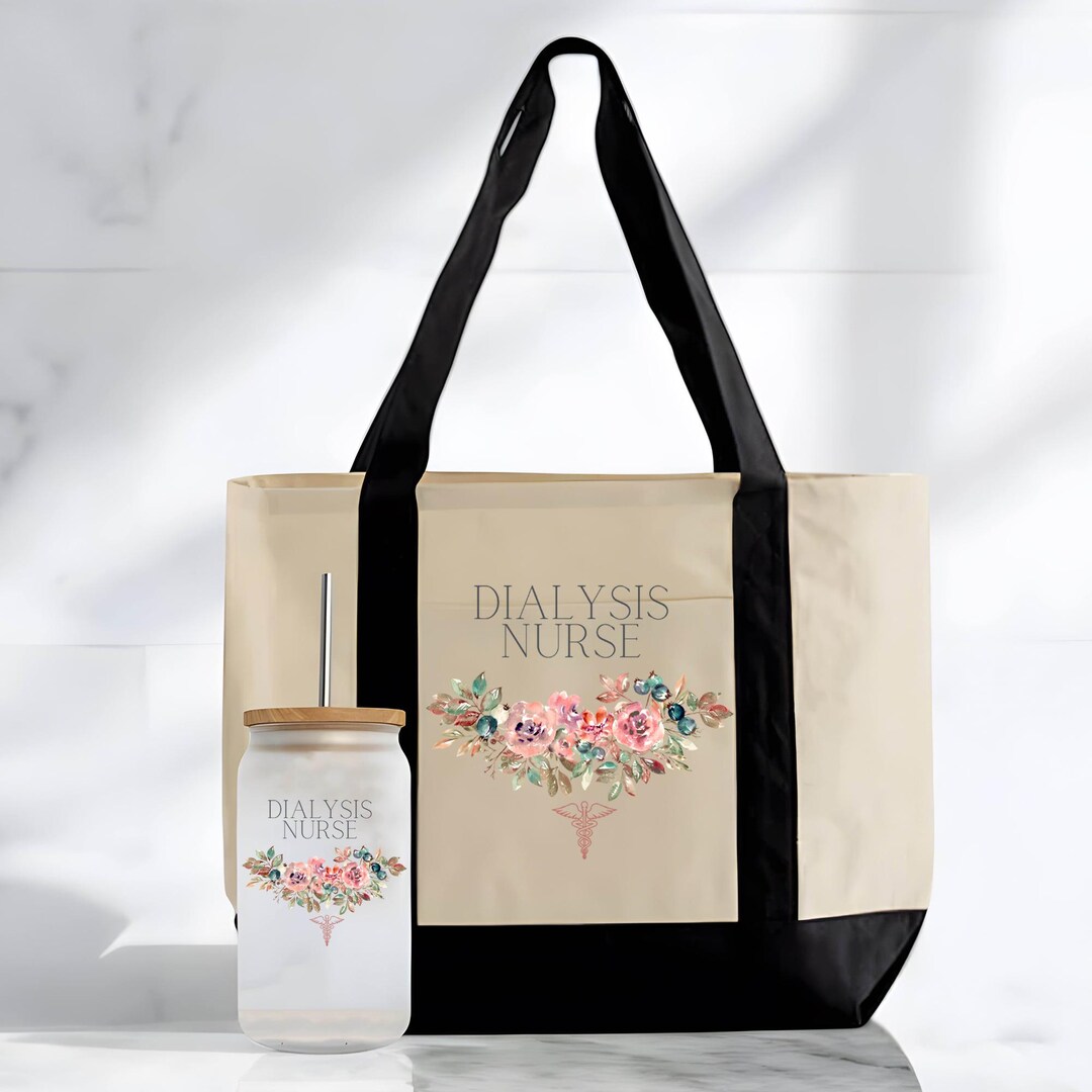 Dialysis Nurse Gift Set, Floral Tote Bag, 16oz Tumbler, RN Gift, Nurse ...