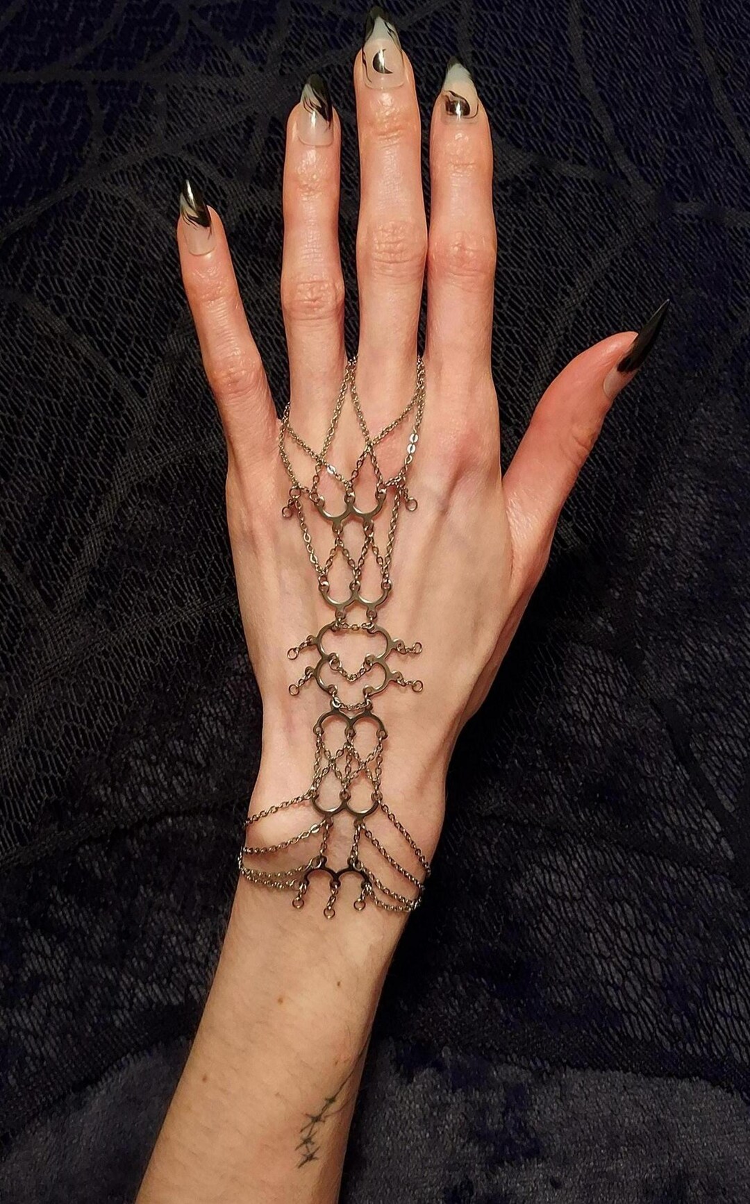Hand Chain, 2-ring (middle + Ring Fingers), Stainless Steel, LEFT Hand ...