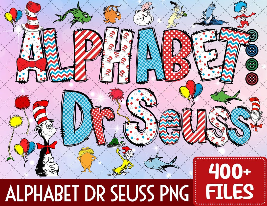 Dr Seuss Alphabet Doodle Bundle PNG , Reading Day PNG, Cat in the Hat ...