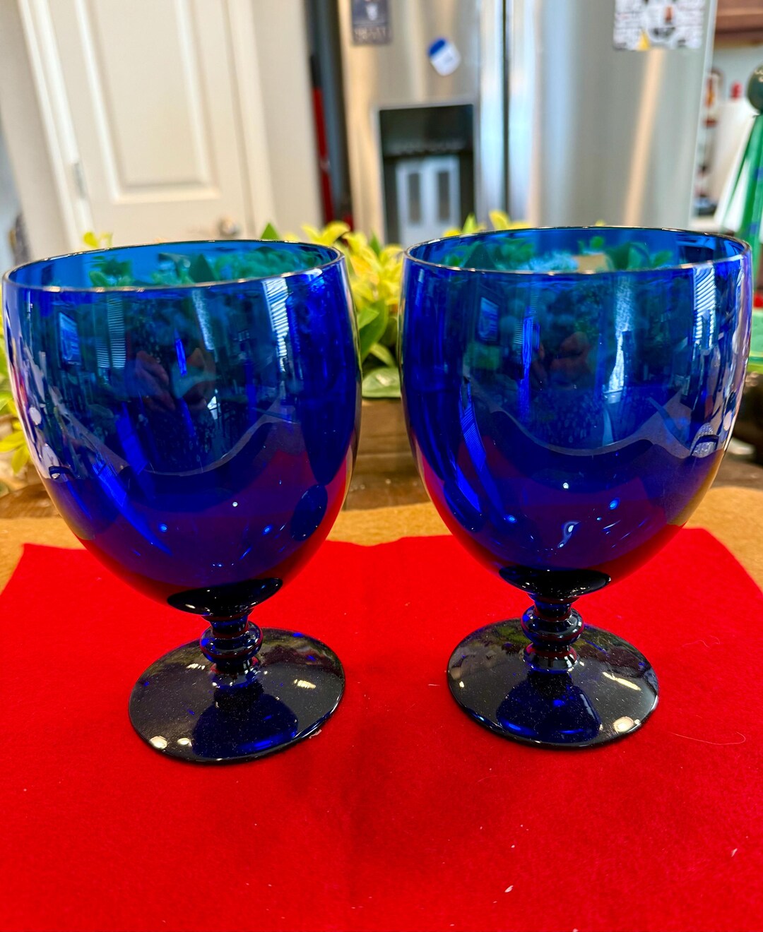 Vintage Cobalt Blue Wine Glass Stemware Set of 2 - Etsy